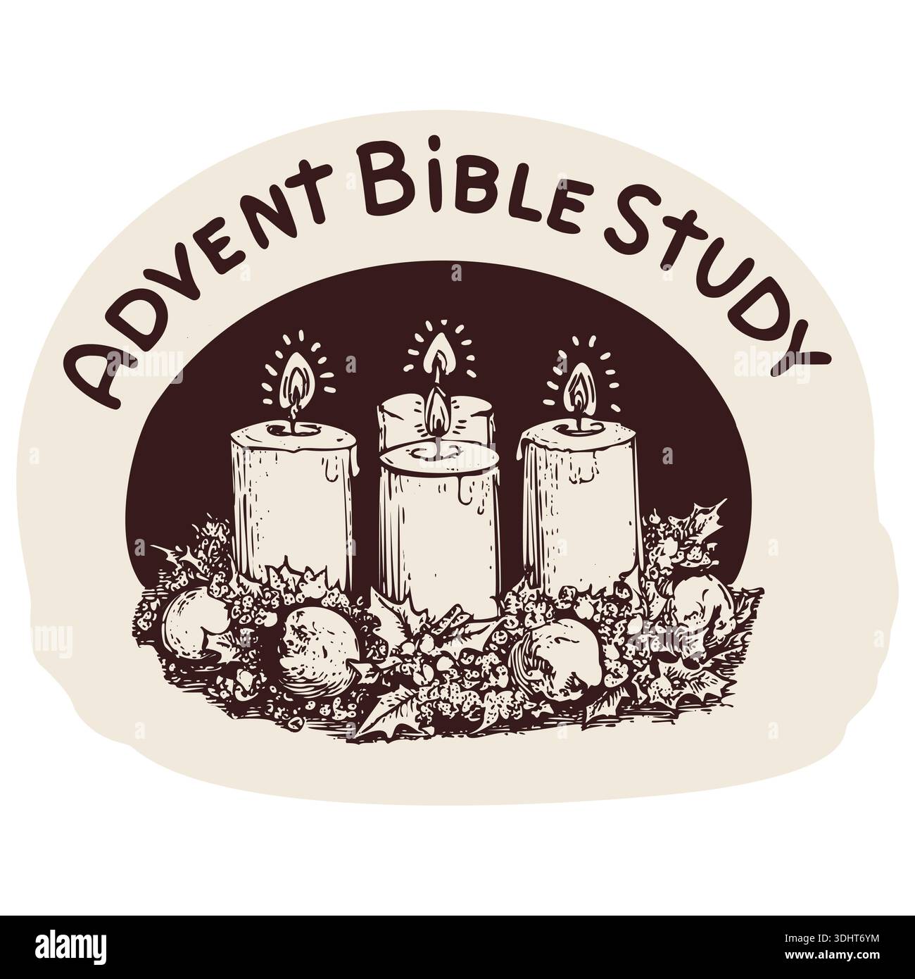 Advent bible study lit candle with church. Hand drawn vector picture ...