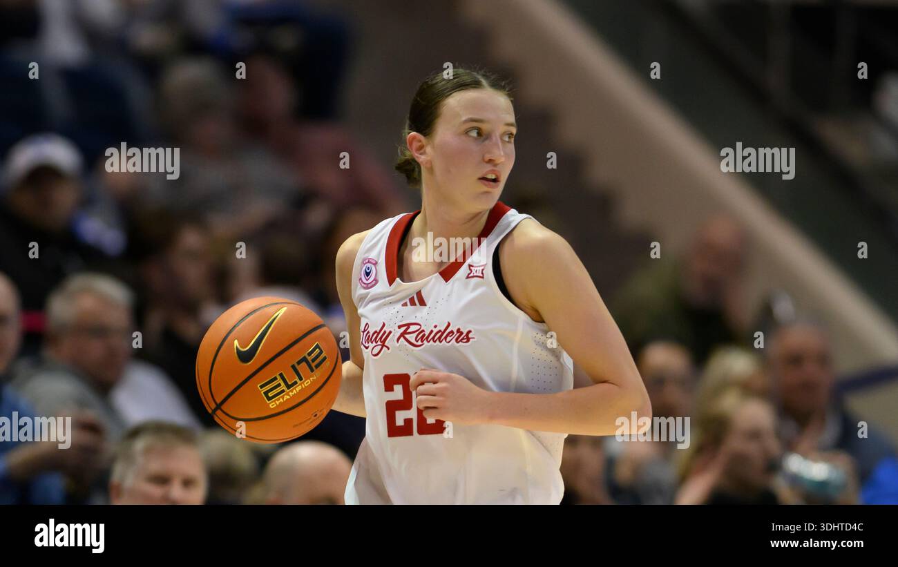 Texas Tech guard Bailey Maupin brings the ball up court during an NCAA ...