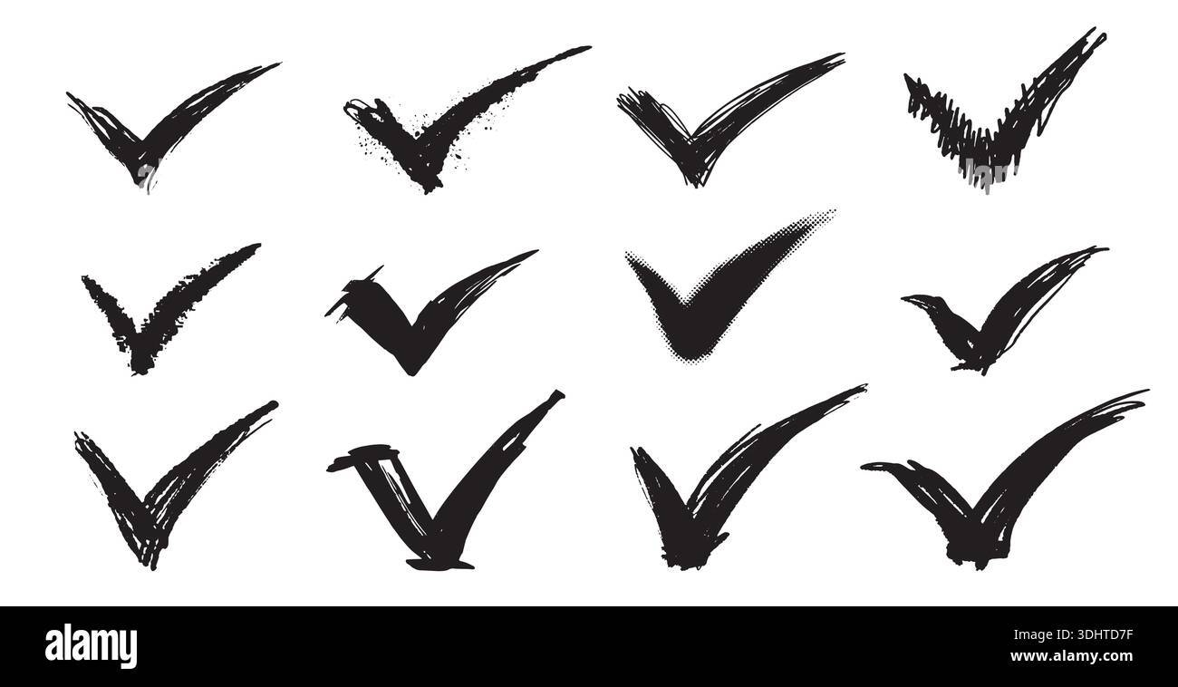 Green tick check mark and cross mark symbols icon element Black and ...