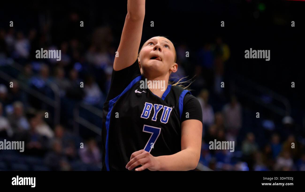 BYU guard Olivia Hamlin shoots during an NCAA college basketball game ...