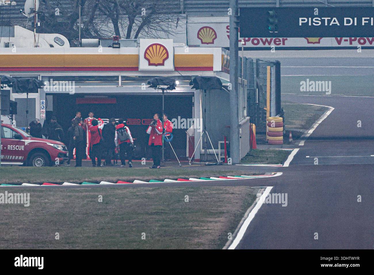 The new Ferrari SF-26 Formula 1 car sits inside the Fiorano pit garage ...
