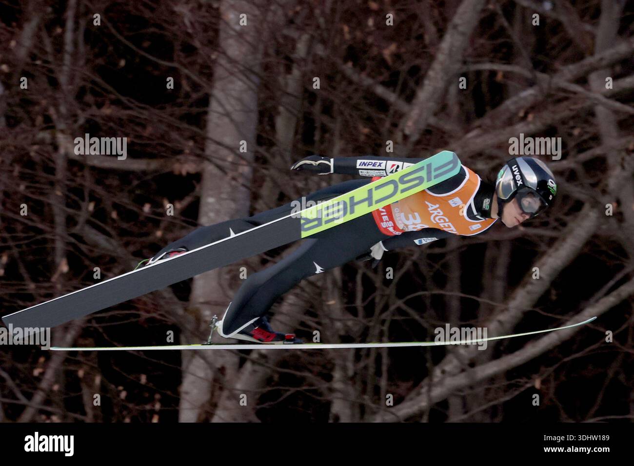 Japan's Ren Nikaido in action during the ski flying, men, 1st round ...