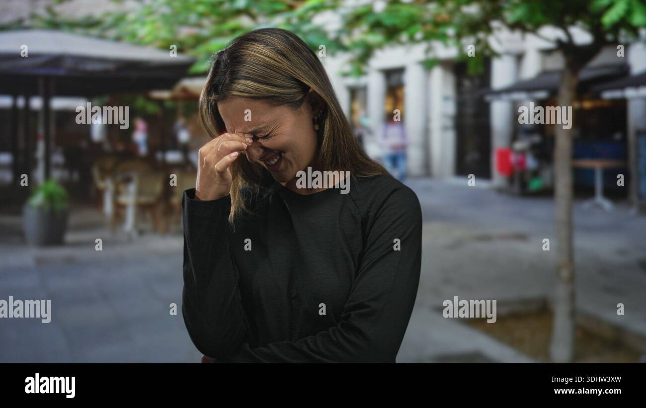 Woman pinches nose fingers hi-res stock photography and images - Alamy