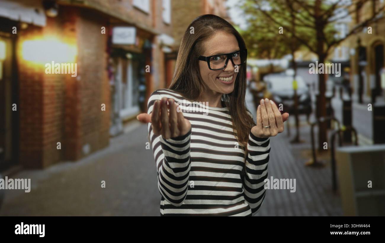 Woman glasses beckons hands hi-res stock photography and images - Alamy