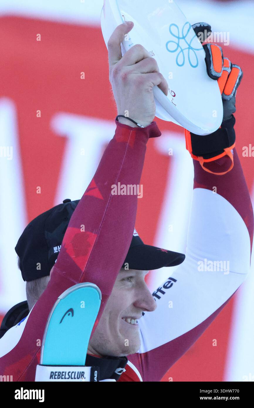KITZBUEHEL, AUSTRIA - JANUARY 23: third place Stefan Babinsky of ...