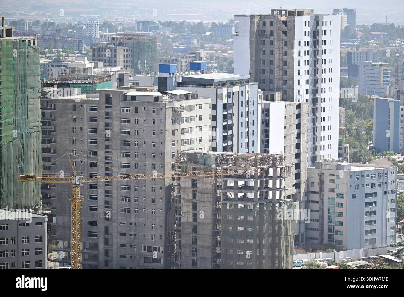 22 January 2026, Ethiopia, Addis Abeba: A crane stands in front of ...