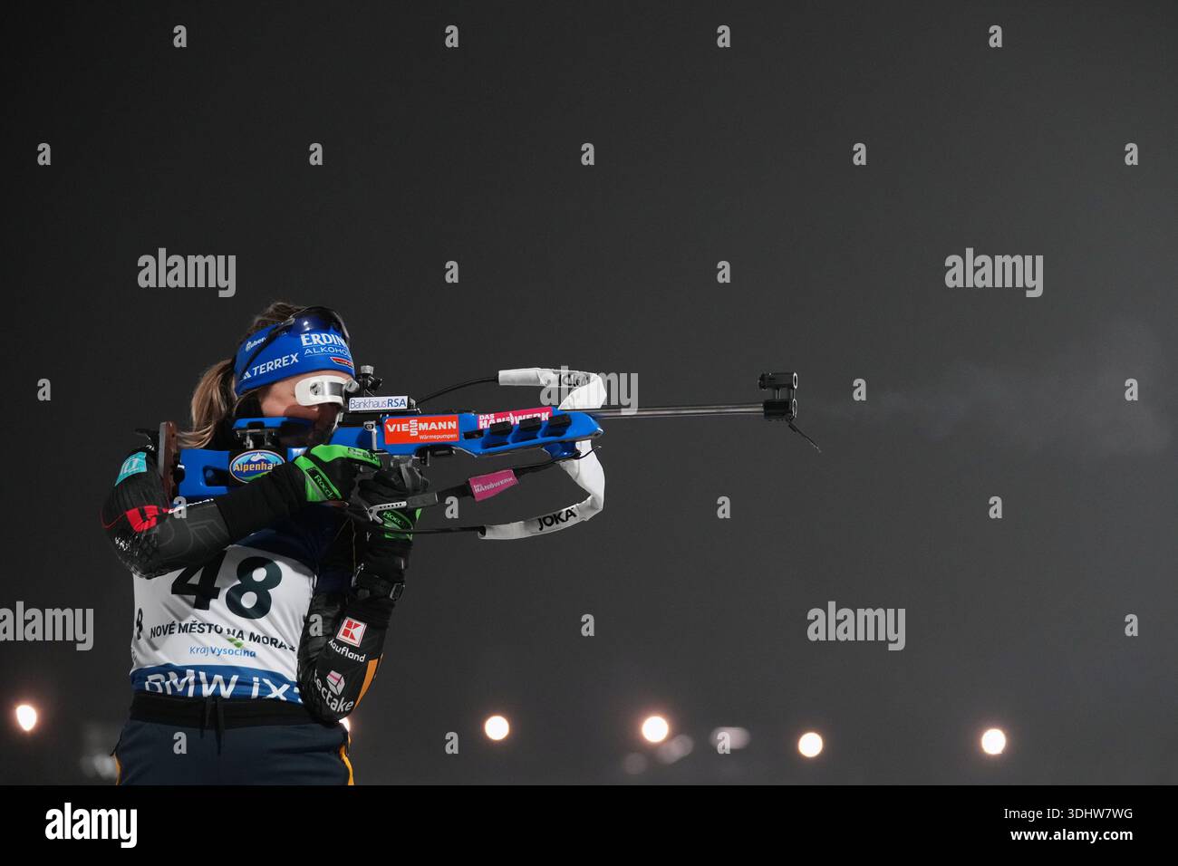 Franziska Preuss, of Germany, shoots during warmup before the women's ...