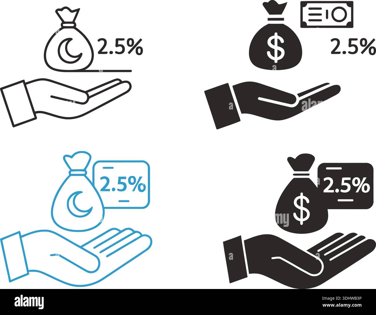 Interest Rate and Financial Return Icons with Money Bags Percentage and ...
