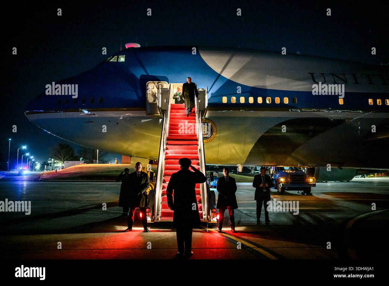 President Donald Trump disembarks Air Force One at Joint Base Andrews ...