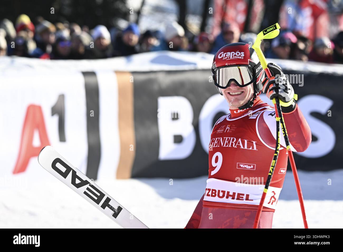 KITZBUEHEL, AUSTRIA - JANUARY 23: Stefan Babinsky of Austria reacts ...