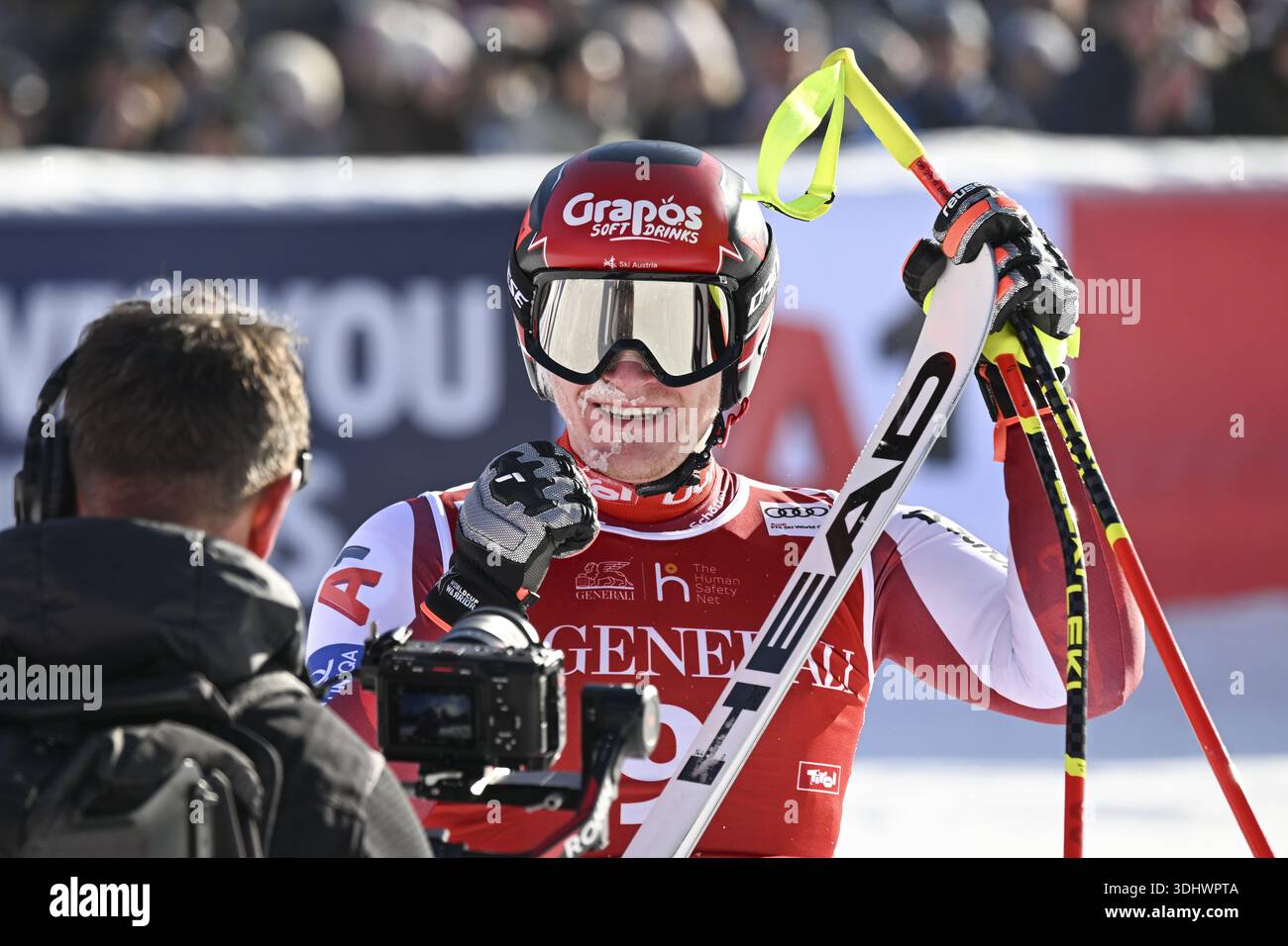KITZBUEHEL, AUSTRIA - JANUARY 23: Stefan Babinsky of Austria reacts ...