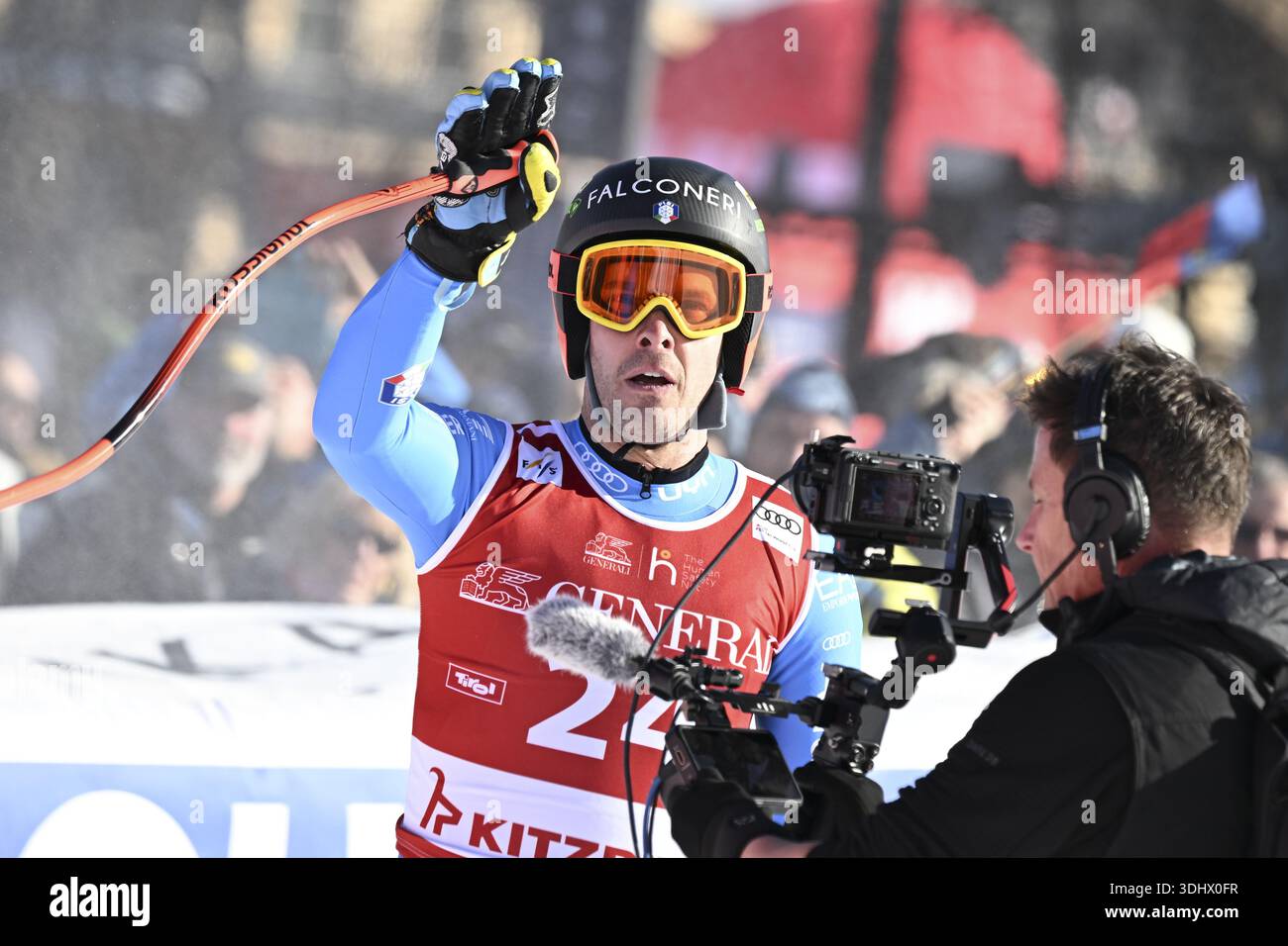 KITZBUEHEL, AUSTRIA - JANUARY 23: Christof Innerhofer of Italy gestures ...
