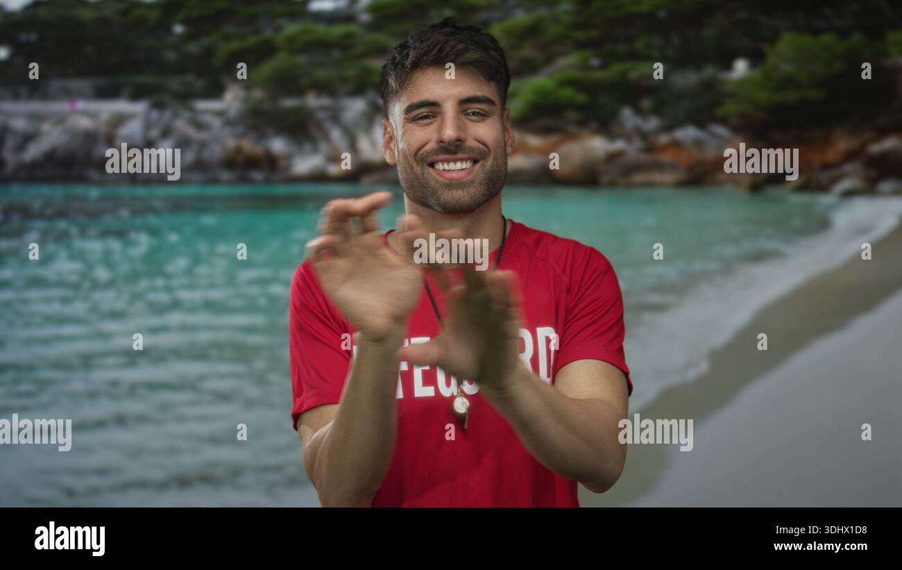 Hispanic lifeguard man claps hi-res stock photography and images - Alamy