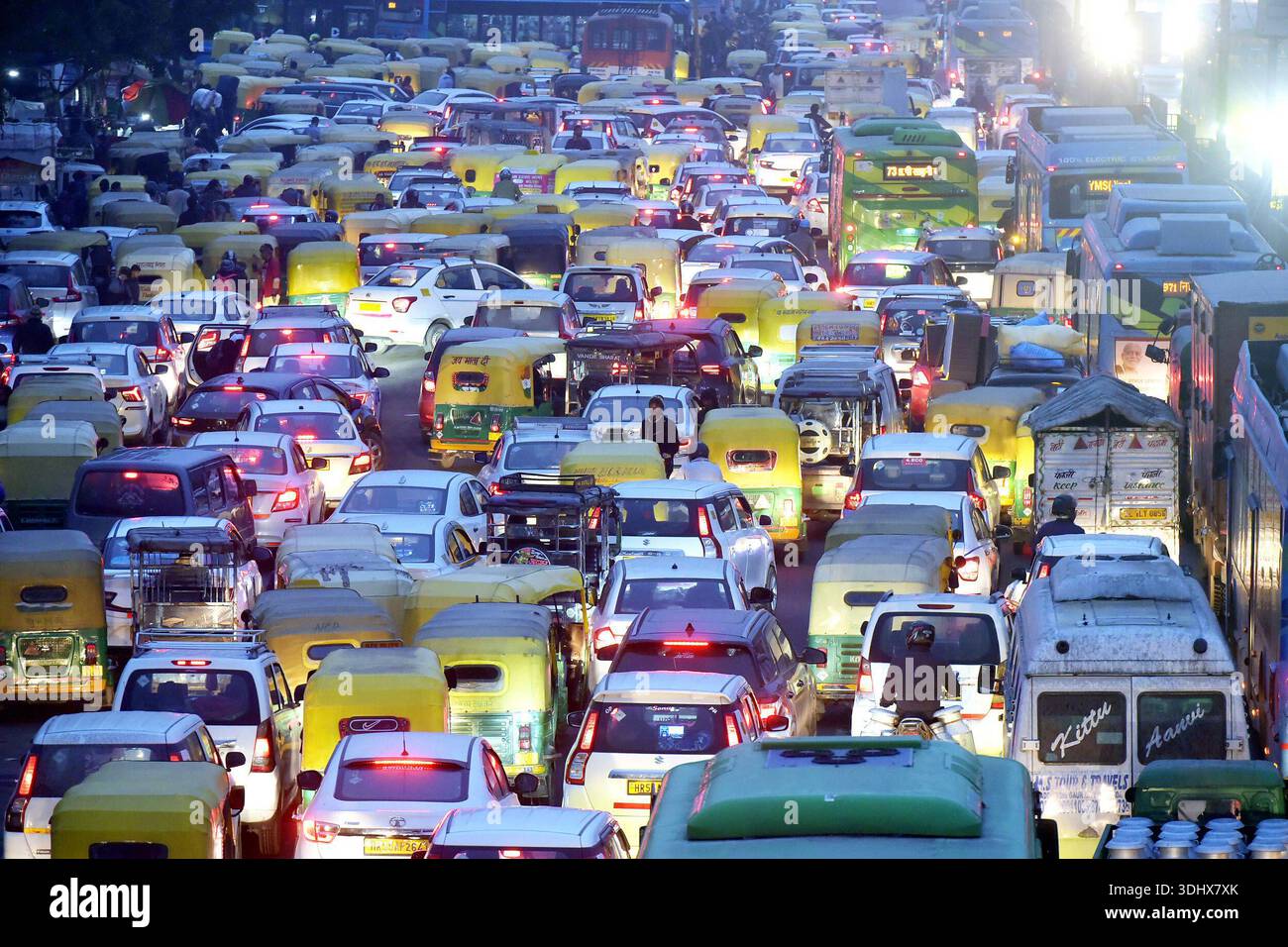 NEW DELHI, INDIA - JANUARY 23: Heavy traffic jam seen near Anand Vihar ...