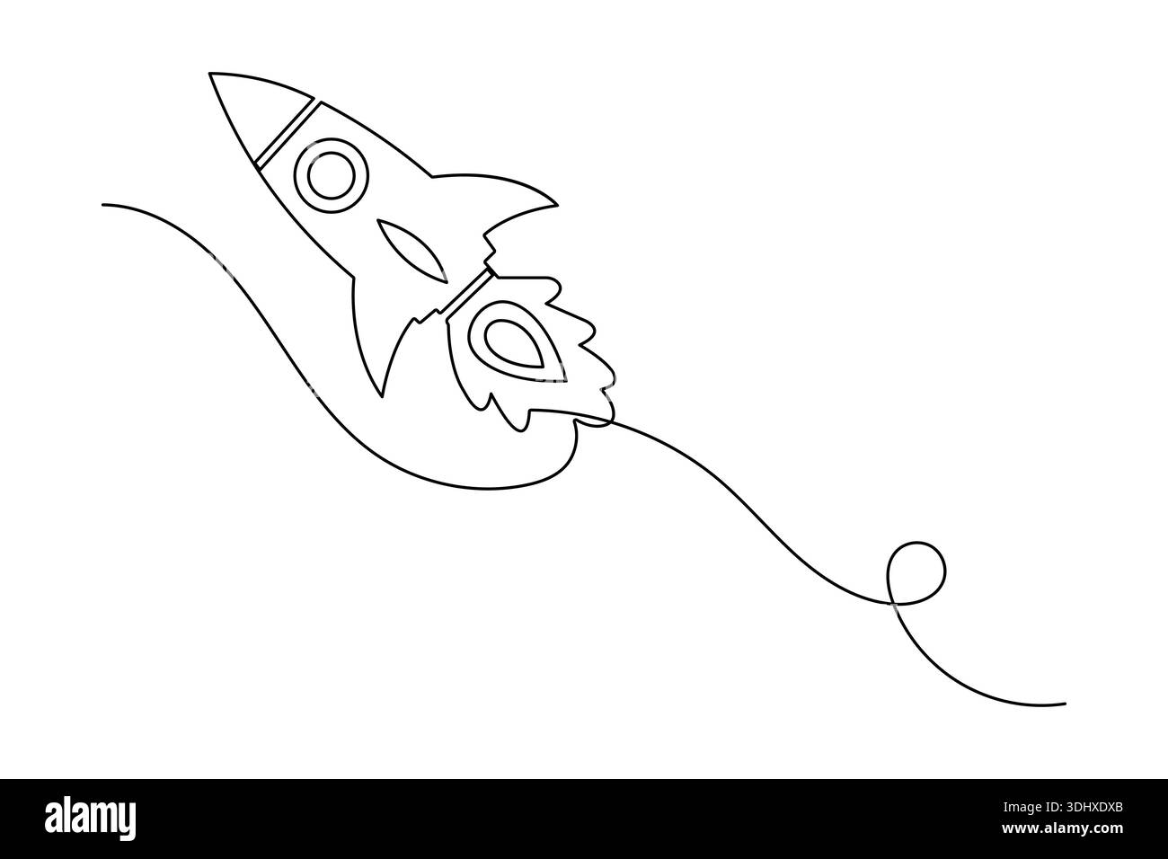 Rocket continuous one line drawing vector for space exploration and ...