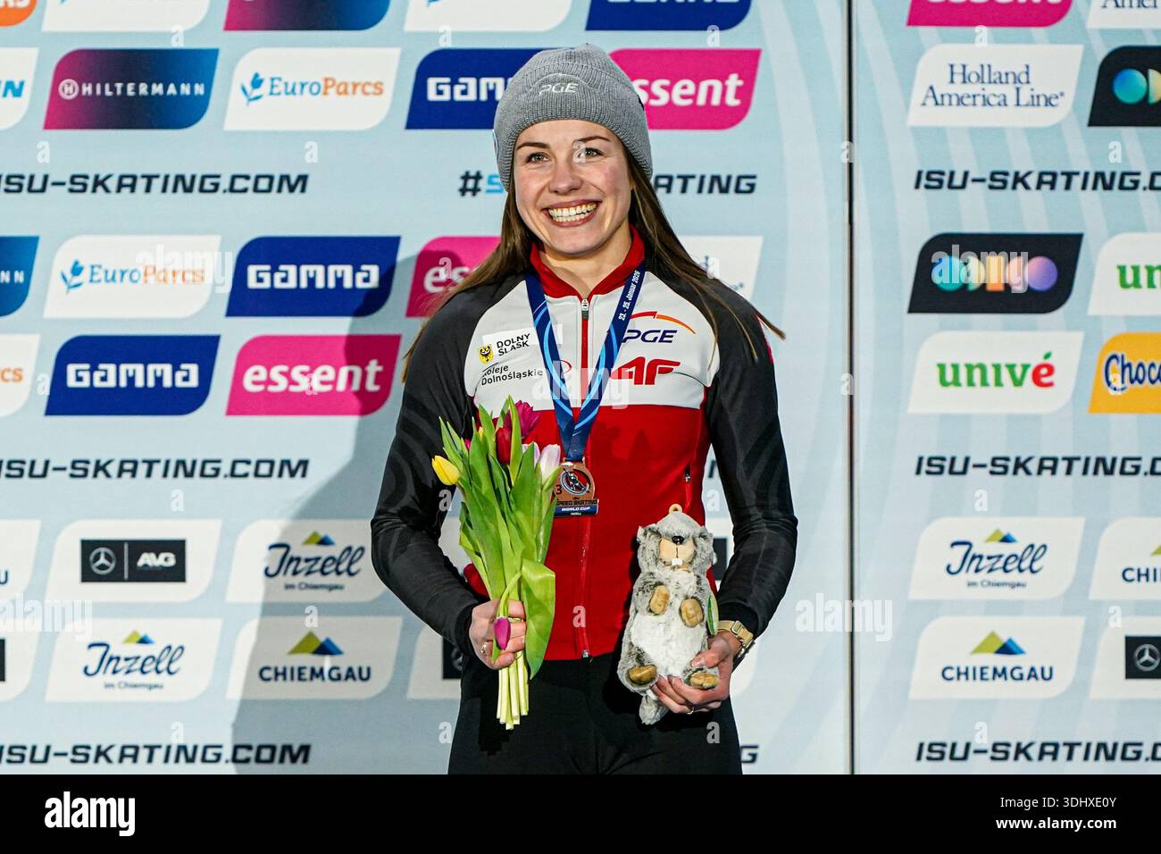 INZELL, GERMANY - JANUARY 23: Kaja Ziomek-Nogal of Poland with her ...