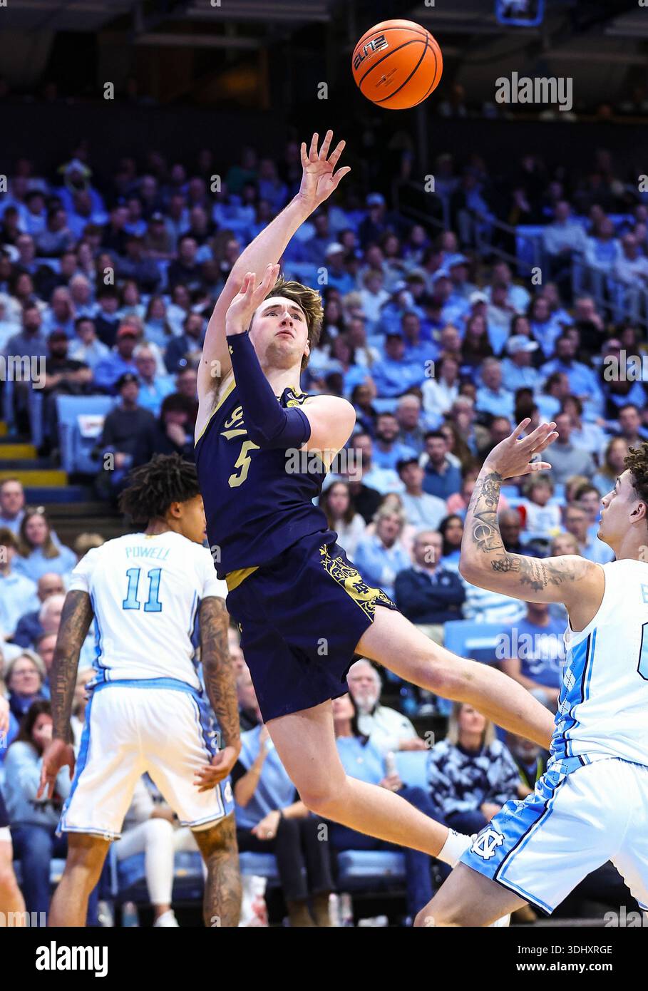January 21, 2026: Notre Dame guard Cole Certa (5) shoots over North ...
