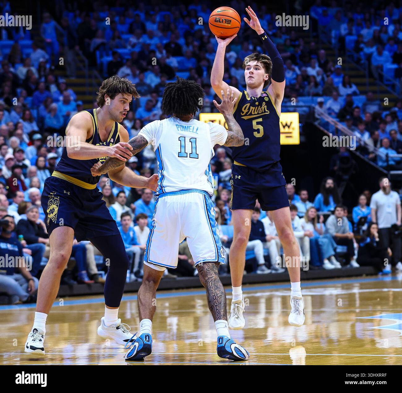 January 21, 2026: Notre Dame guard Cole Certa (5) shoots over North ...