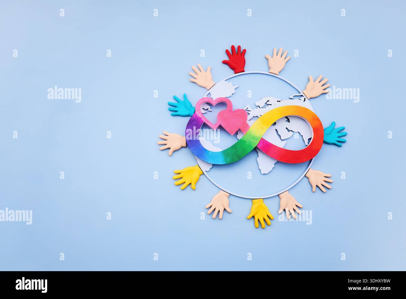 Neurodiversity inclusion concept with rainbow infinity symbol, hearts ...