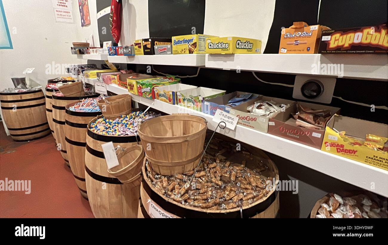 Barrels of candy are visible in a candy store in Newport Beach ...