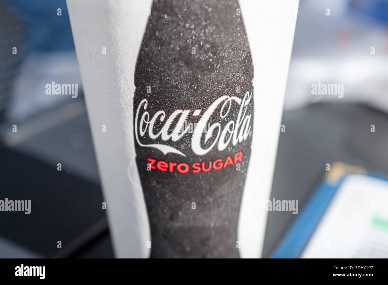 Close-up of fountain soda container with Coca Cola Zero Sugar (Coke ...