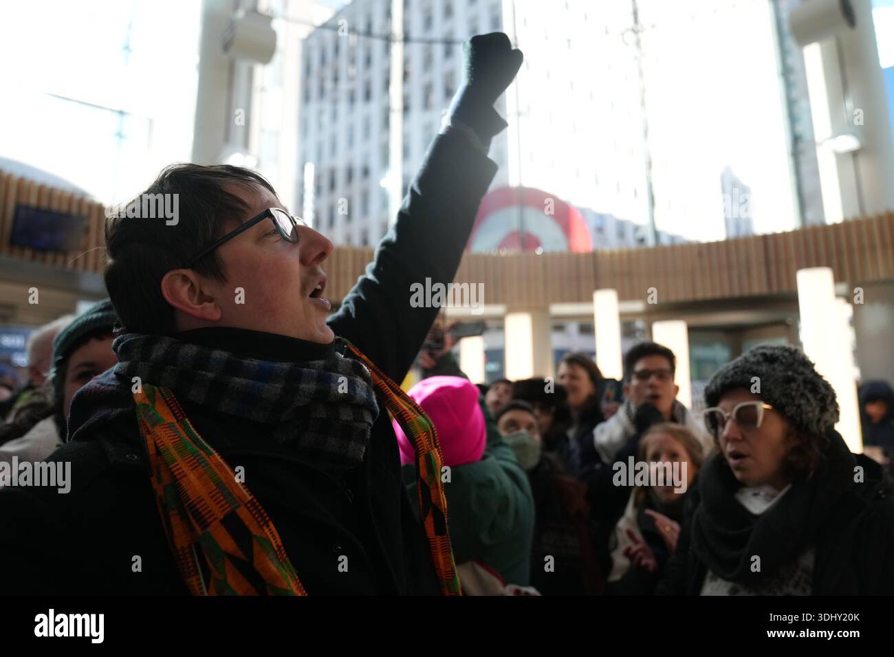 Protesters gather at Target, Friday, Jan. 23, 2026, in Minneapolis. (AP ...