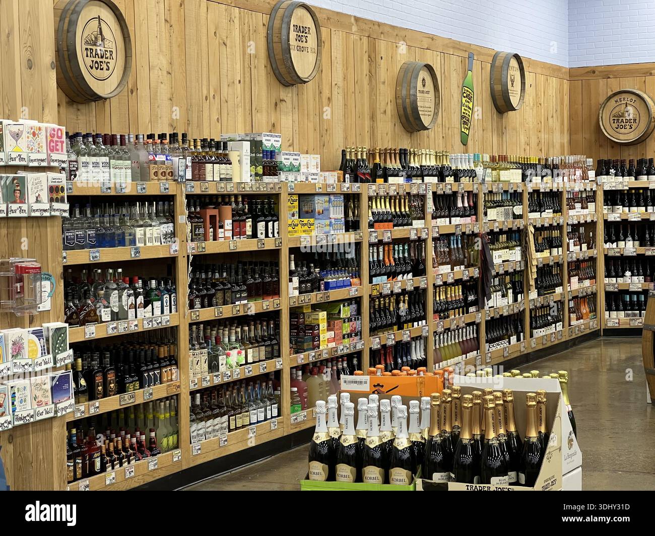 Wine, beer and spirits section of Trader Joe's supermarket, Concord ...