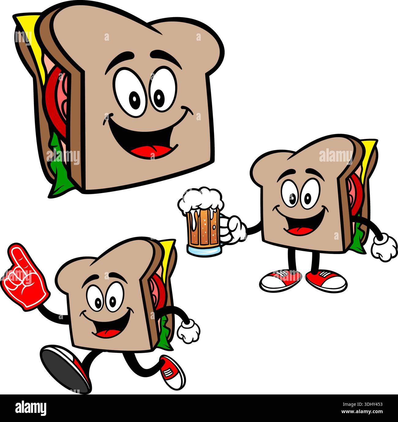 Sandwich Mascot Set 05, Hand Drawn illustrations of Sandwich Mascots in ...