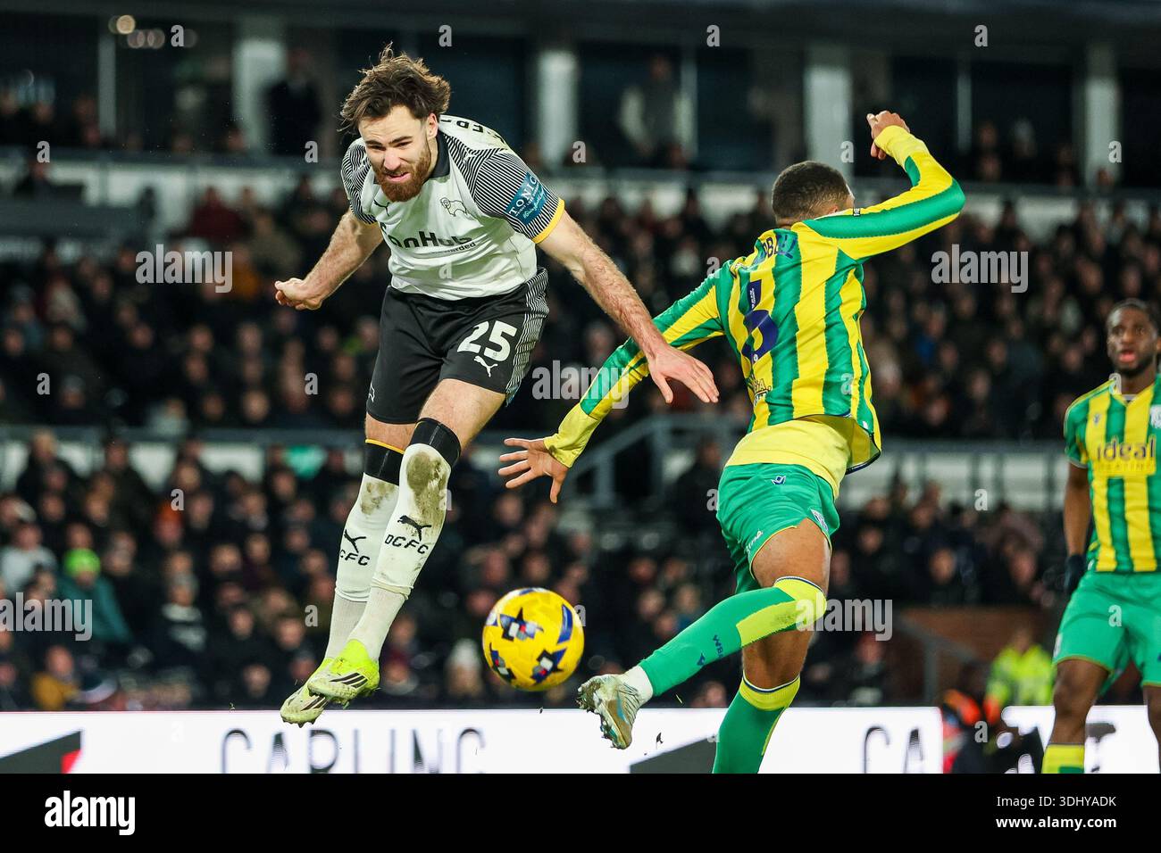 25, Ben Brereton Diaz of Derby County heads it at goal during the Sky ...