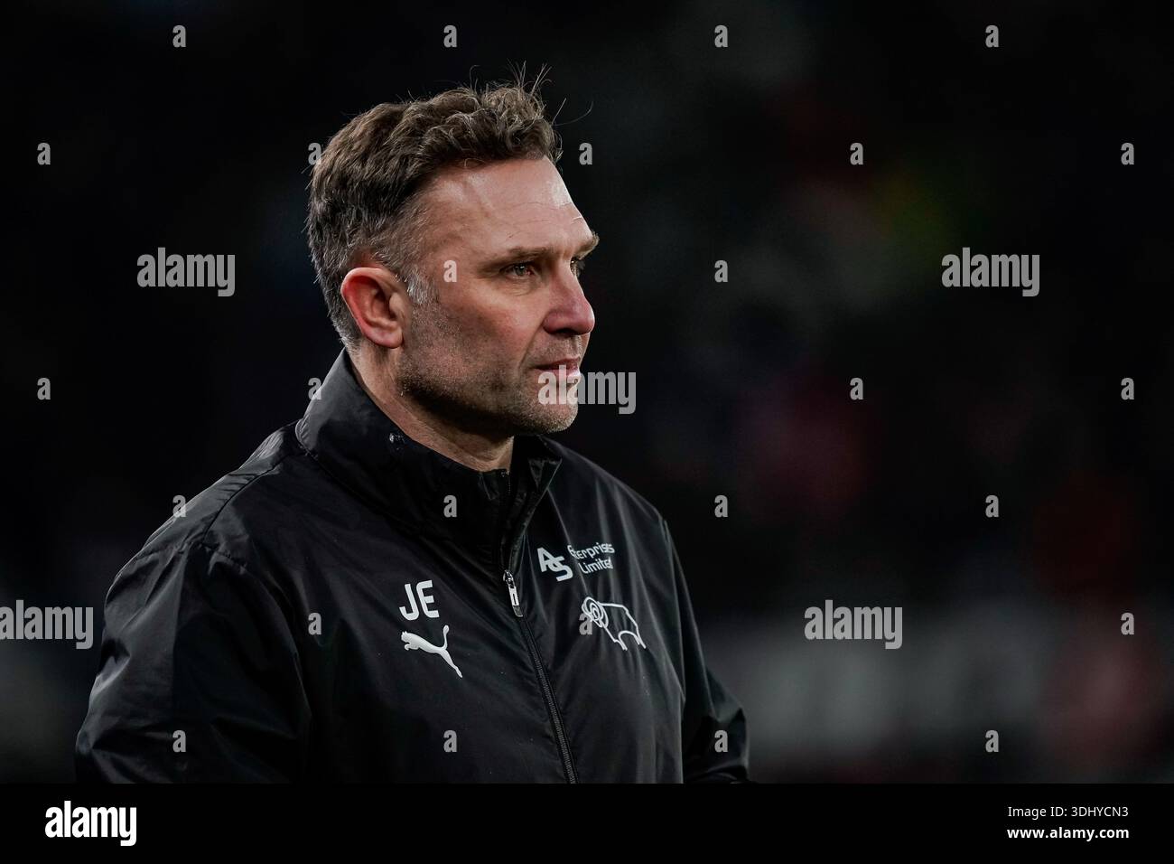 John Eustace manager of Derby County looks on during the Sky Bet ...