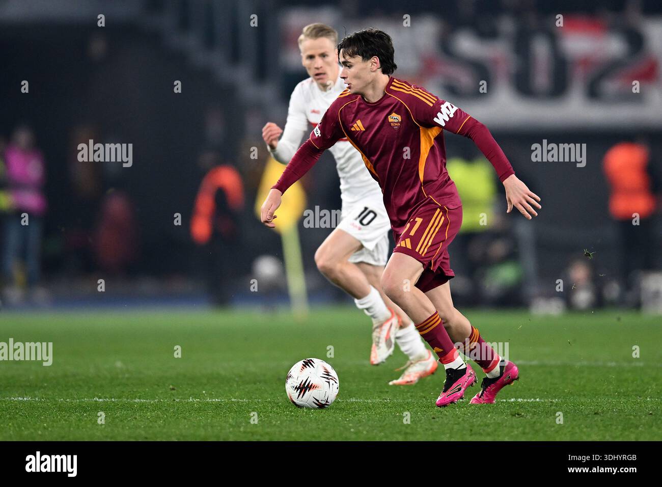 Nicolo Pisilli of AS Roma seen in action during the Europa League match ...