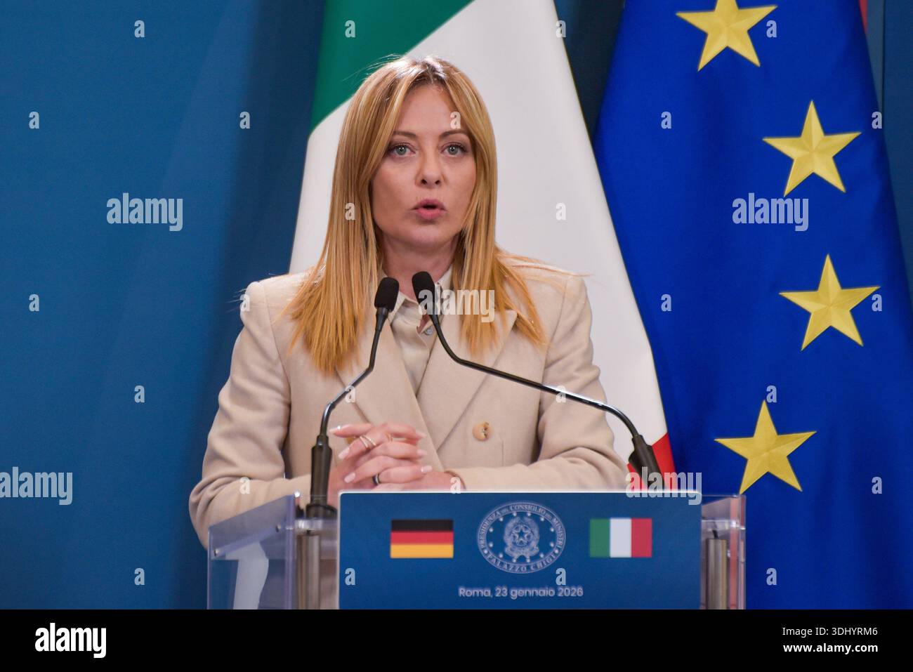 Italian Prime Minister Giorgia Meloni attends a press conference during ...