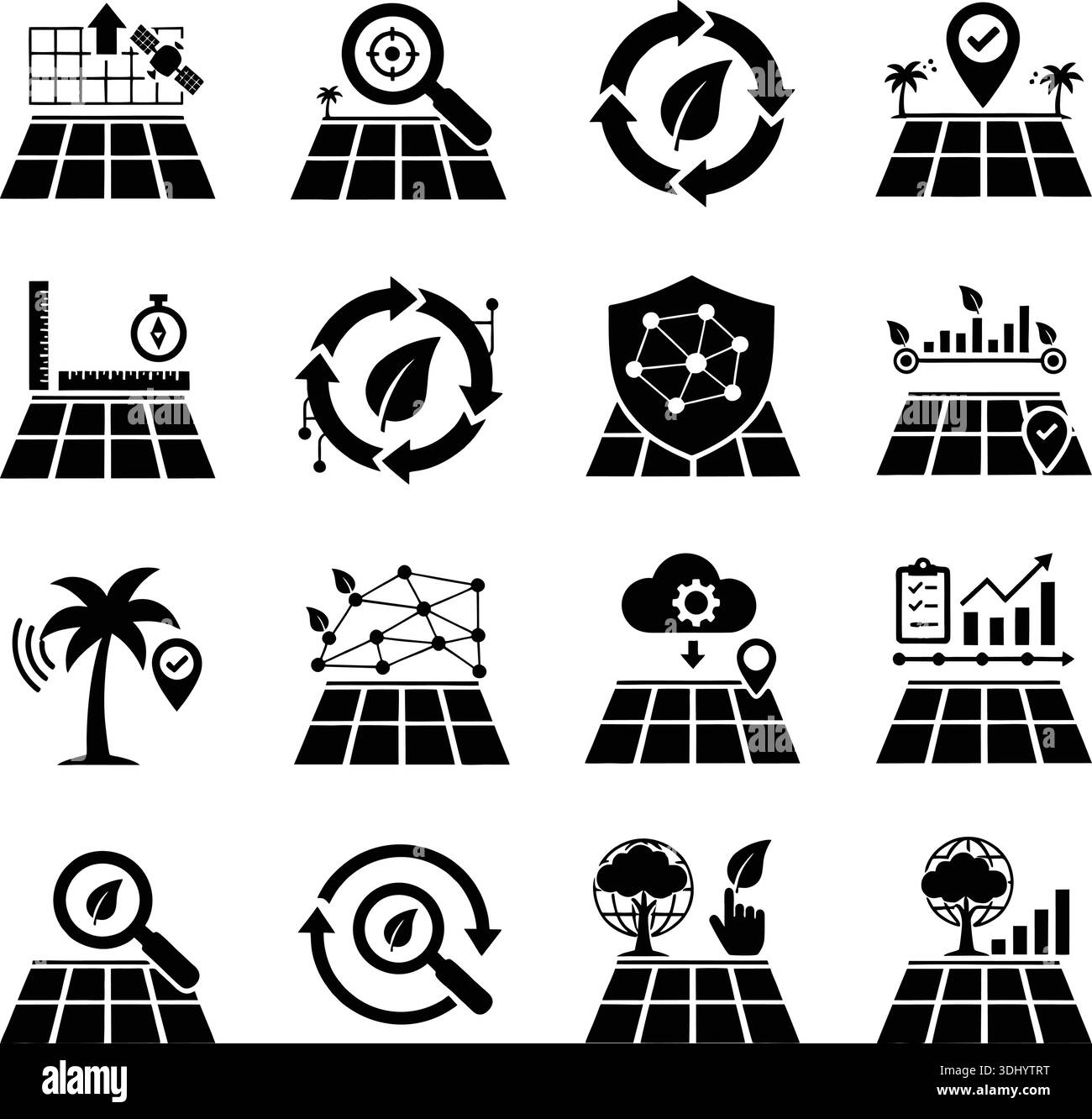 Professional plantation mapping and monitoring vector silhouette set ...