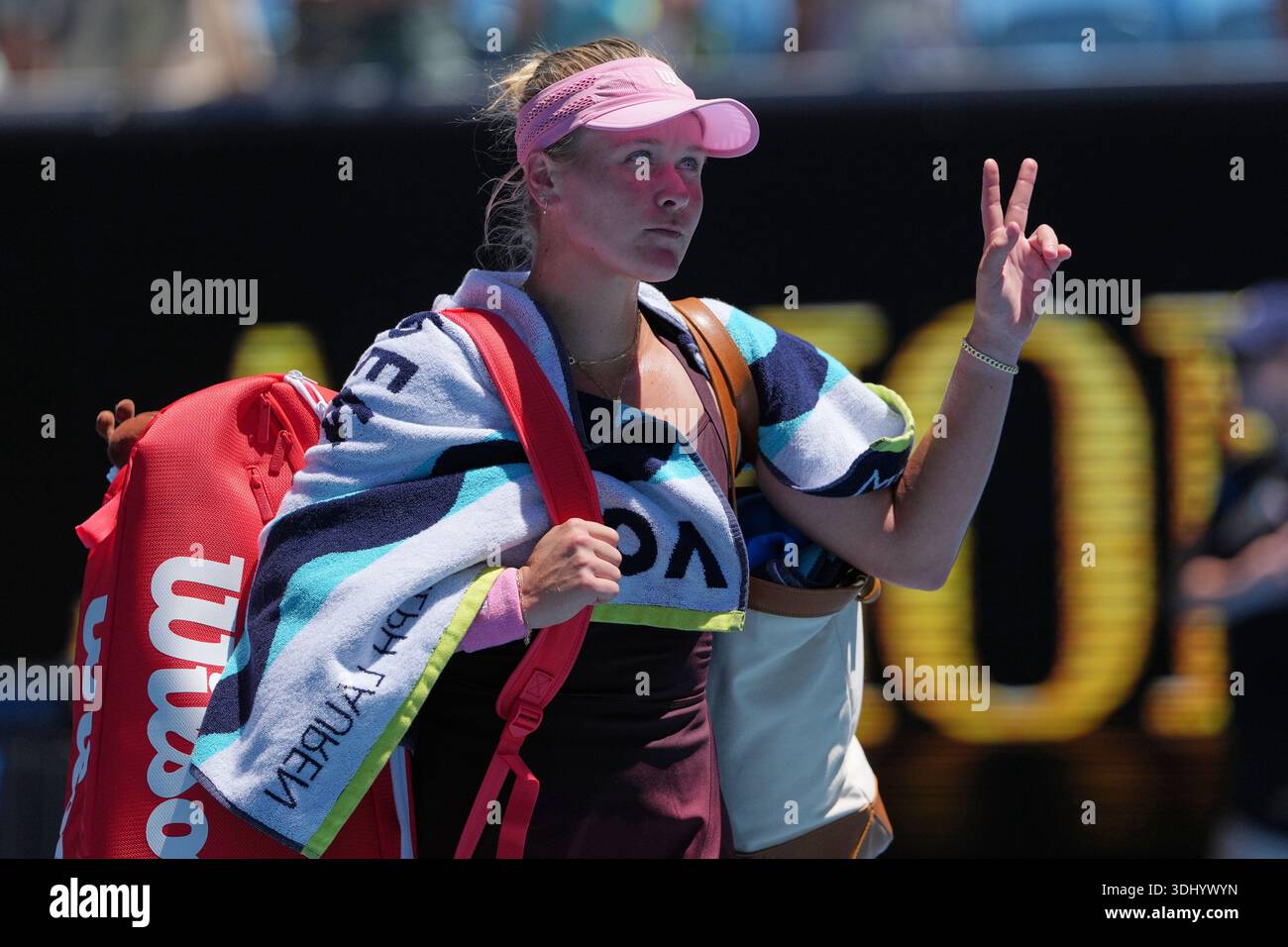 Peyton Stearns of the U.S. gestures as she leaves the court following ...