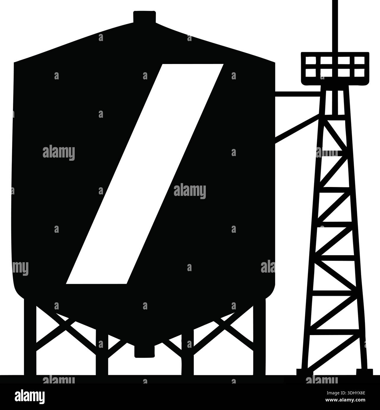 Smart farming silo and sensor tower silhouette. Black and white vector ...