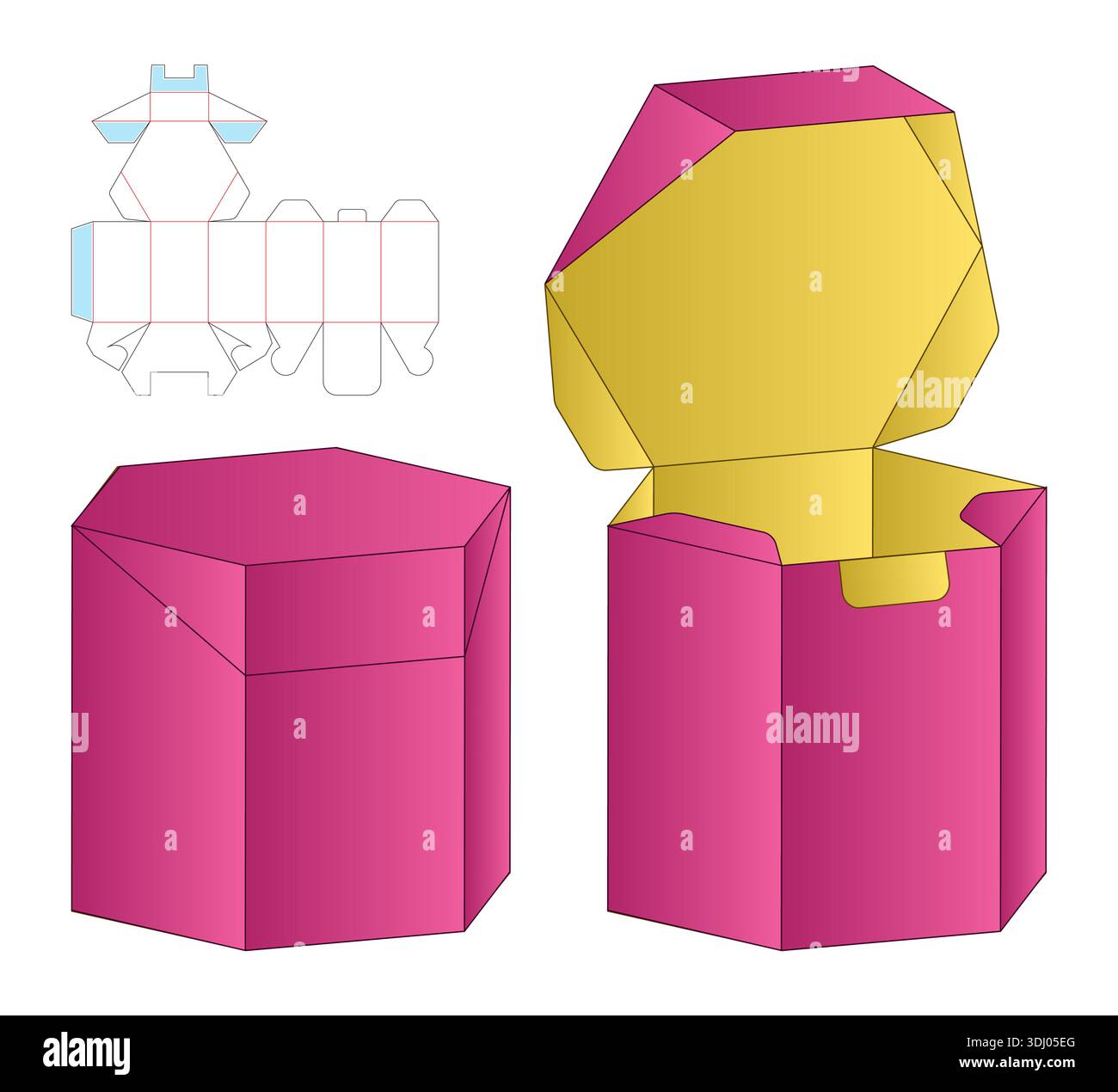 Hexagonal Box Packaging Mockup with dieline Template Layout Stock ...