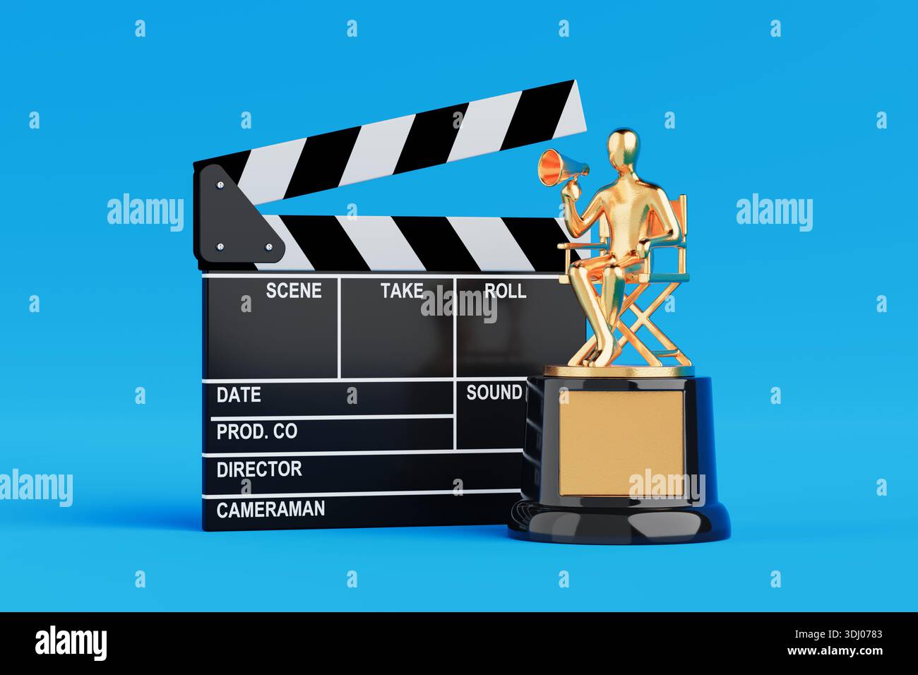 Film Industry Concept With Movie Clapperboard And Golden Director Award ...