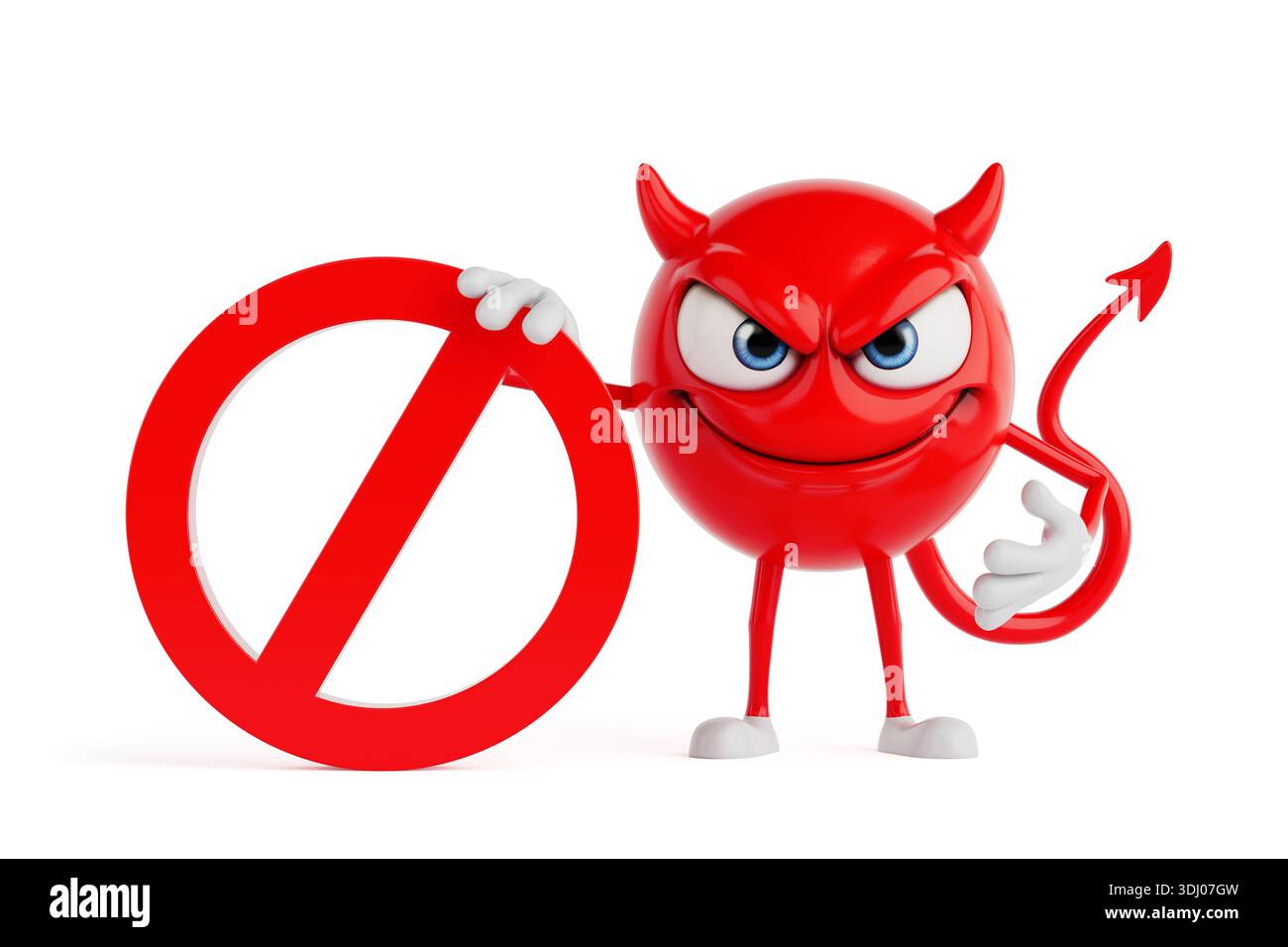 Prohibition And Restriction Concept. Red Devil Cartoon Character ...