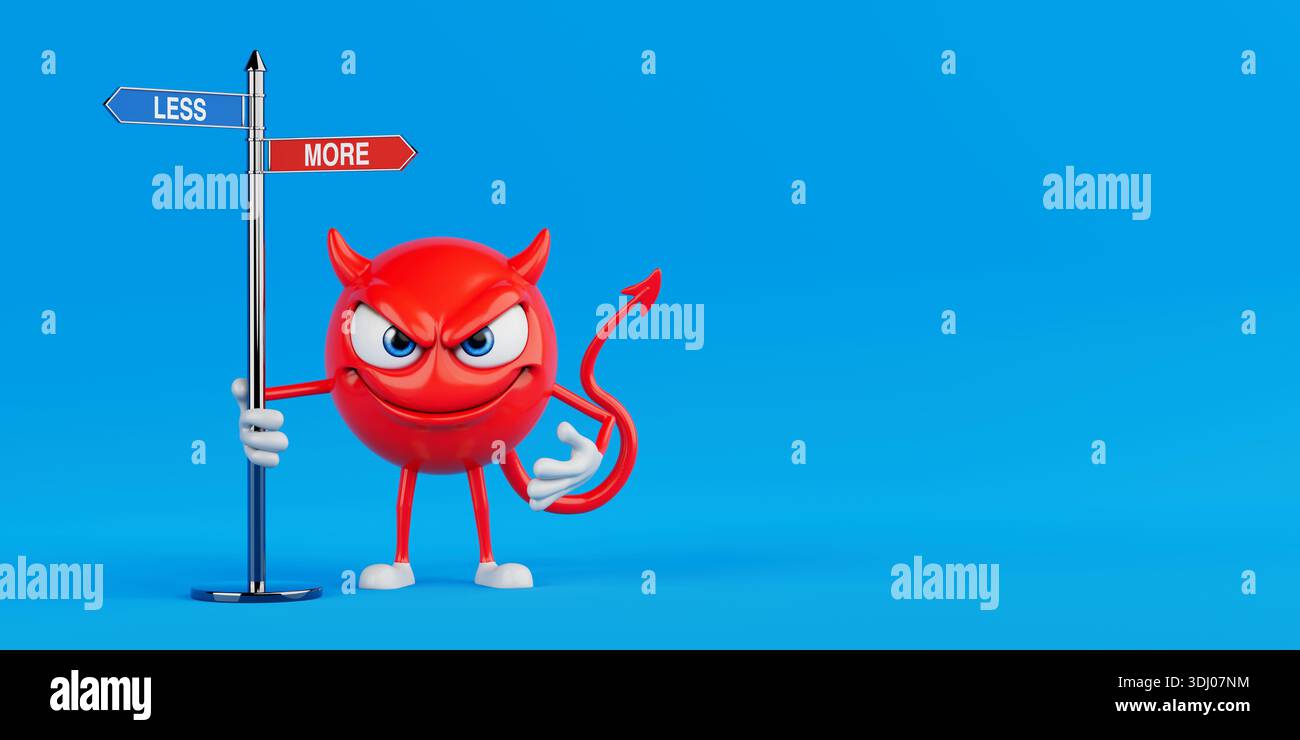 Choice And Decision Making Concept. Red Evil Cartoon Character Standing ...