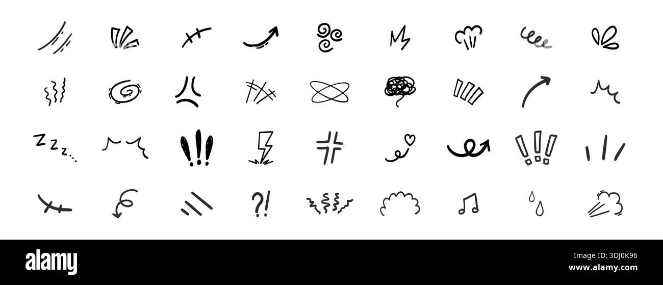 Expressions movement simple set doodle hand drawn. Comic speed lines ...