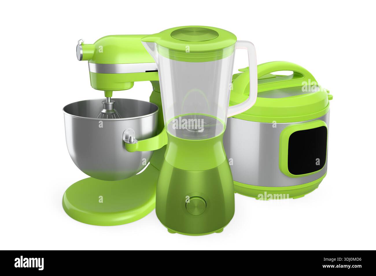 Modern kitchen appliances including a blender, stand mixer and multi ...