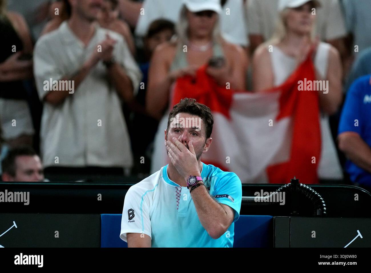 Stan Wawrinka of Switzerland reacts following his third round match ...