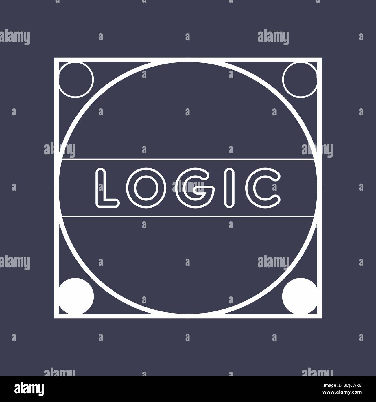 Geometric square frame with a circular layout and the word logic ...
