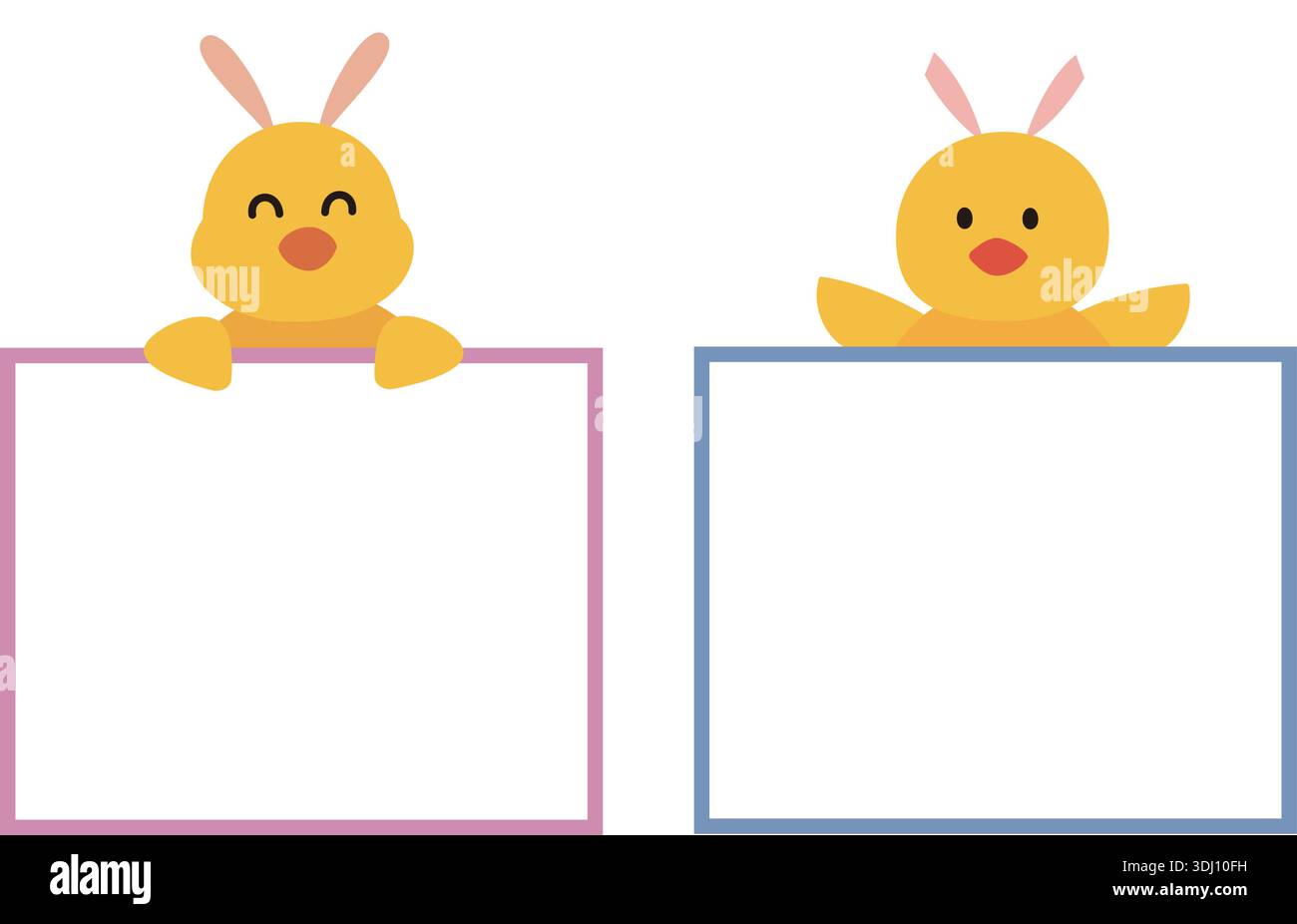 Cute Yellow Chick Holding Blank Sign Flat Vector Illustration Set ...