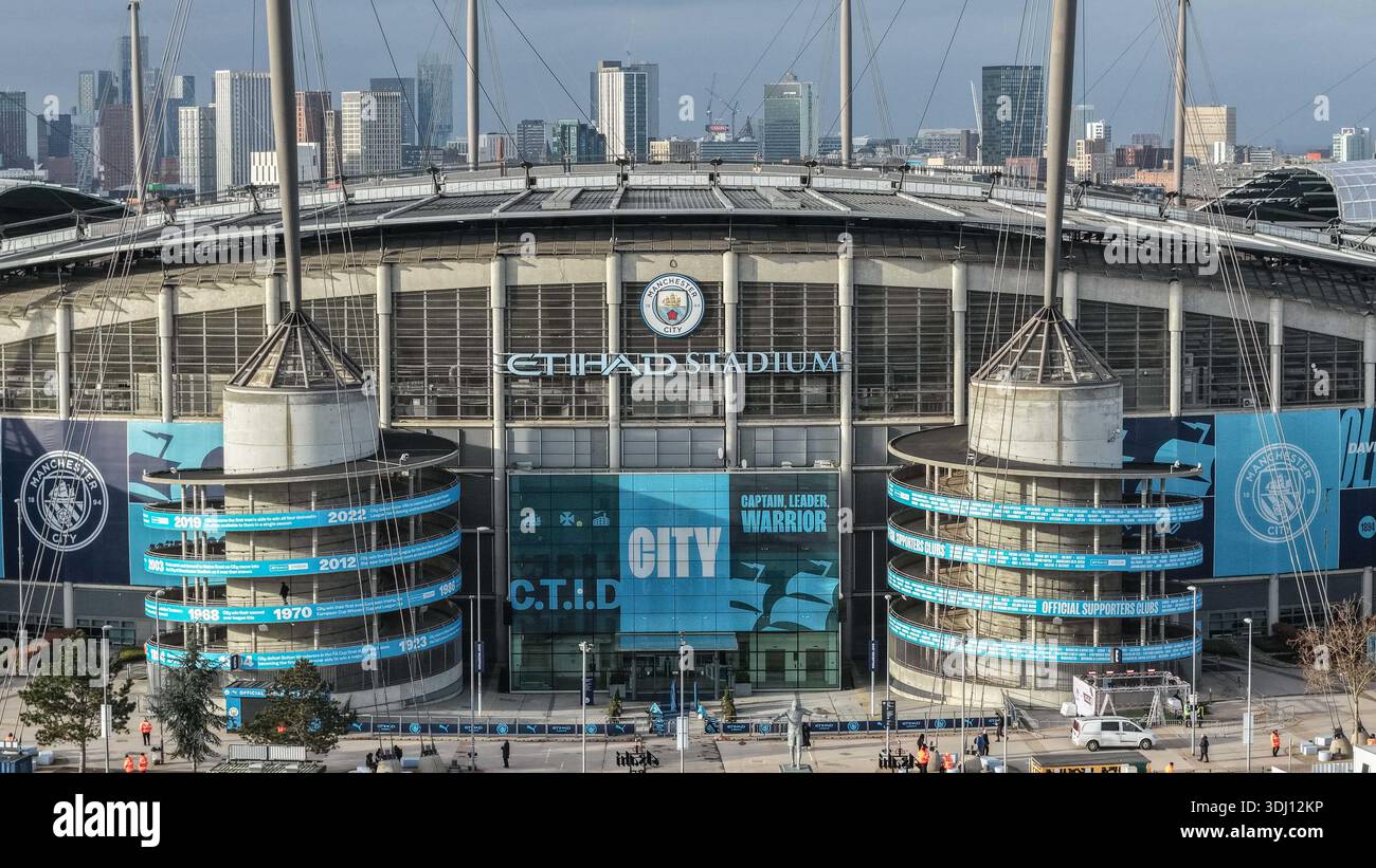 An aerial view of Etihad Stadium during the Premier League match ...