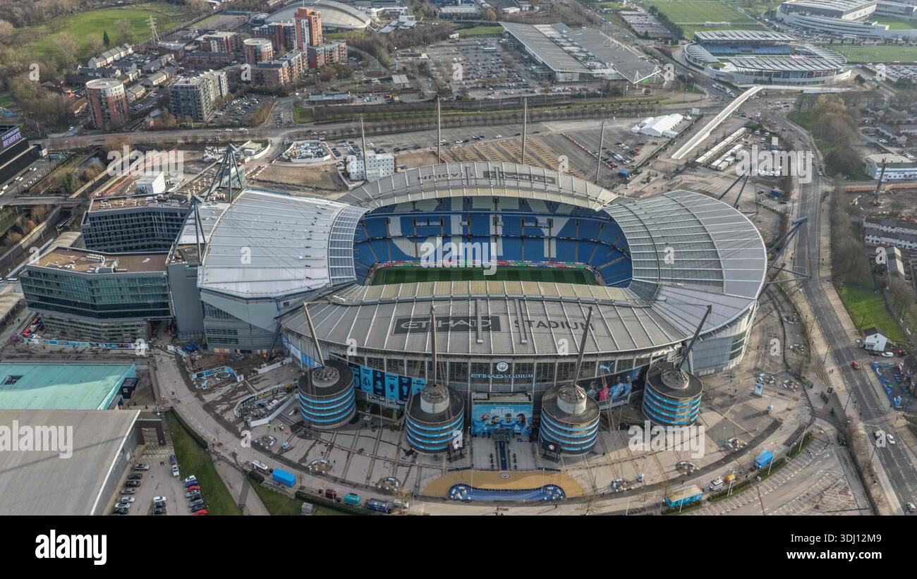 An aerial view of Etihad Stadium during the Premier League match ...