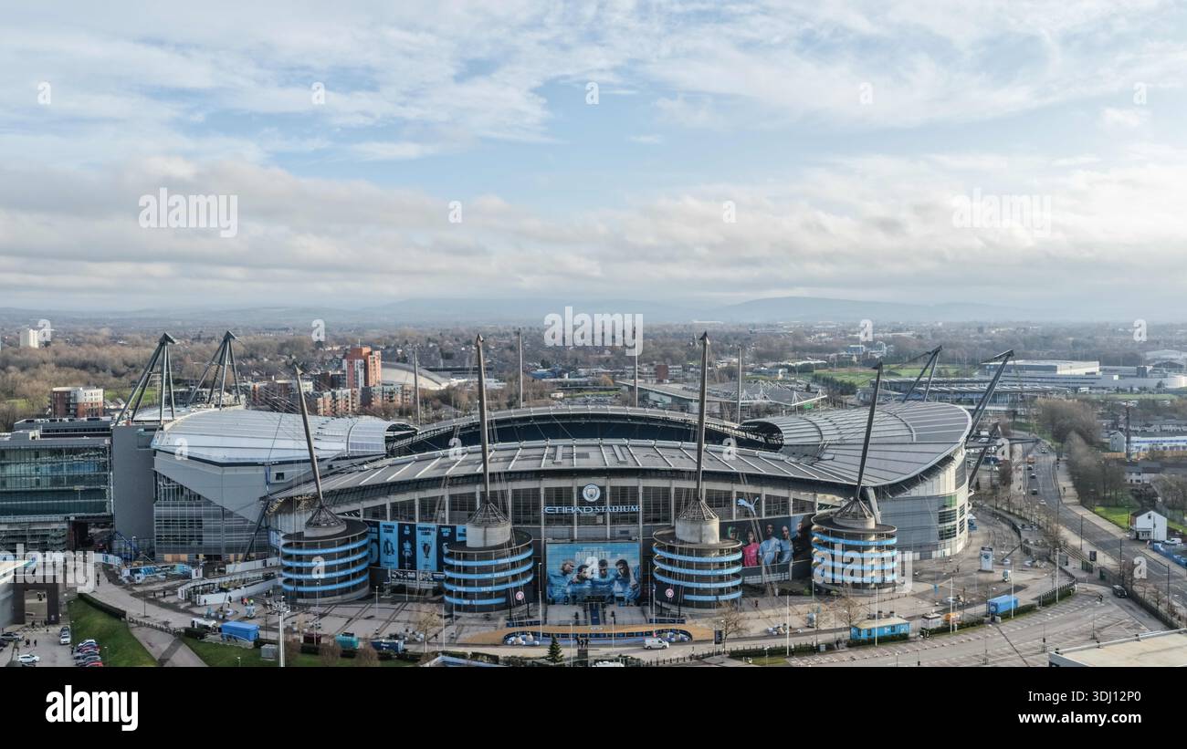 An aerial view of Etihad Stadium during the Premier League match ...
