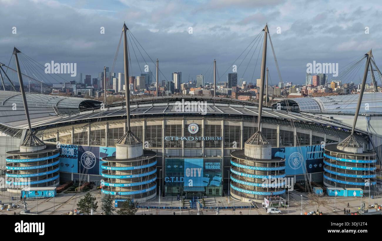 An aerial view of Etihad Stadium during the Premier League match ...