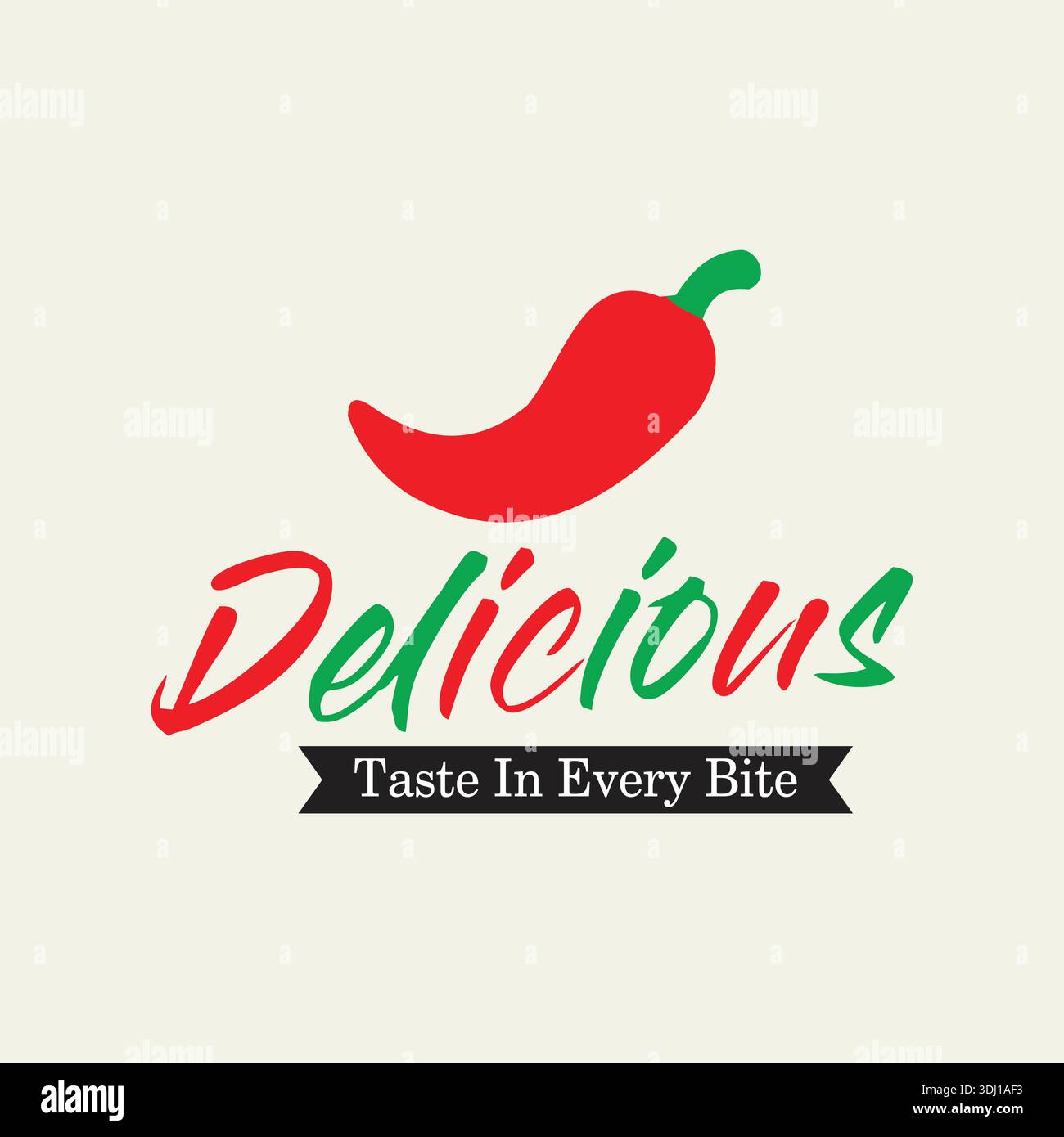 Delicious Food Logo with Chili Pepper and Phrase Taste In Every Bite ...