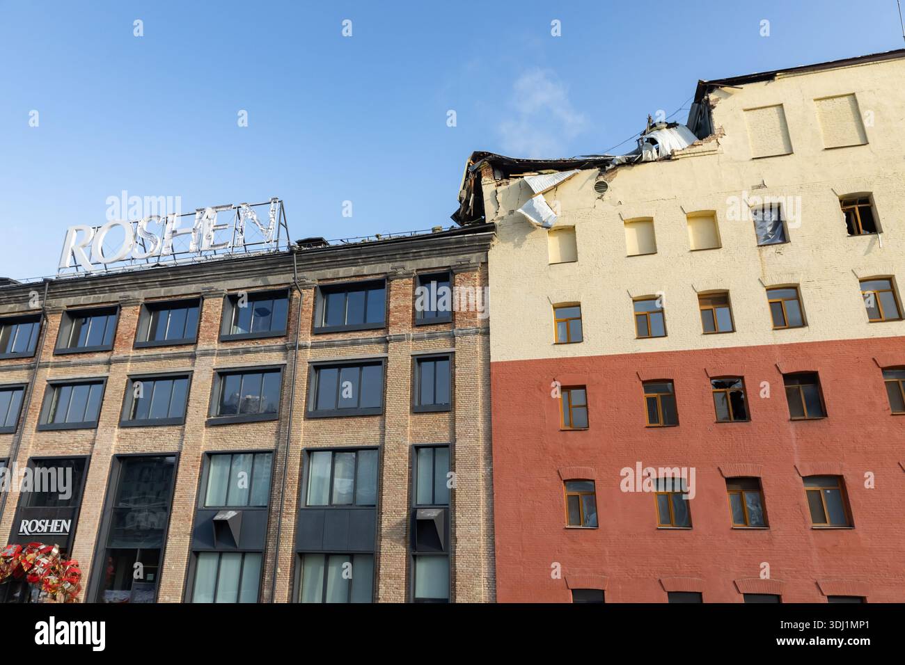 KYIV, UKRAINE - Jan. 24, 2026: A missile attack damages the Roshen ...